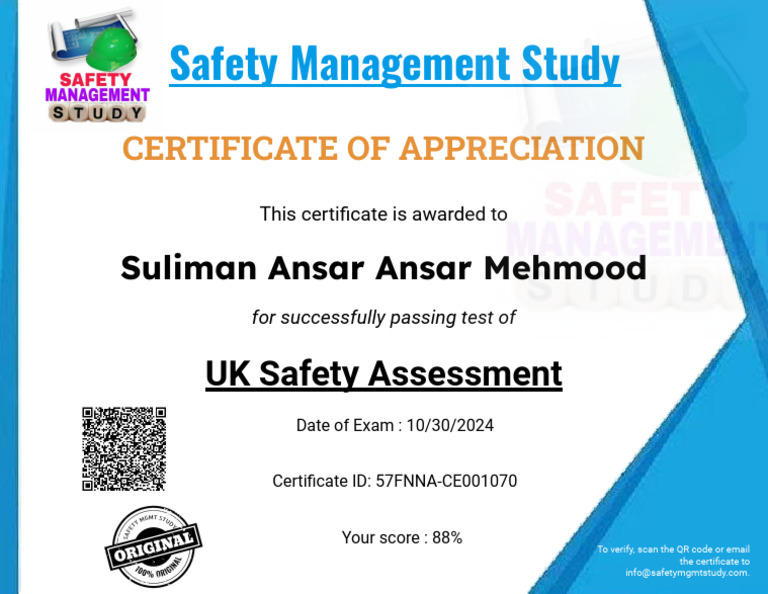 UK Safety Assessment Certificate Awarded | PDF