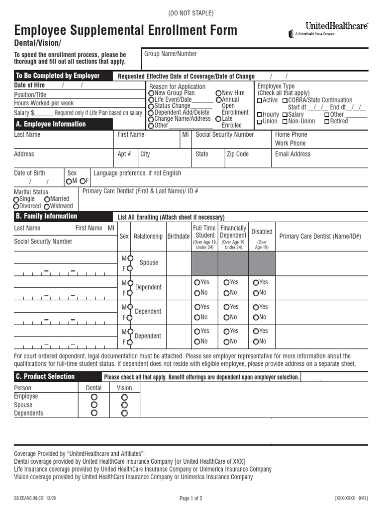 UHC Supplemental Enrollment Form Baker Law Group (Dental-Vision) | PDF ...