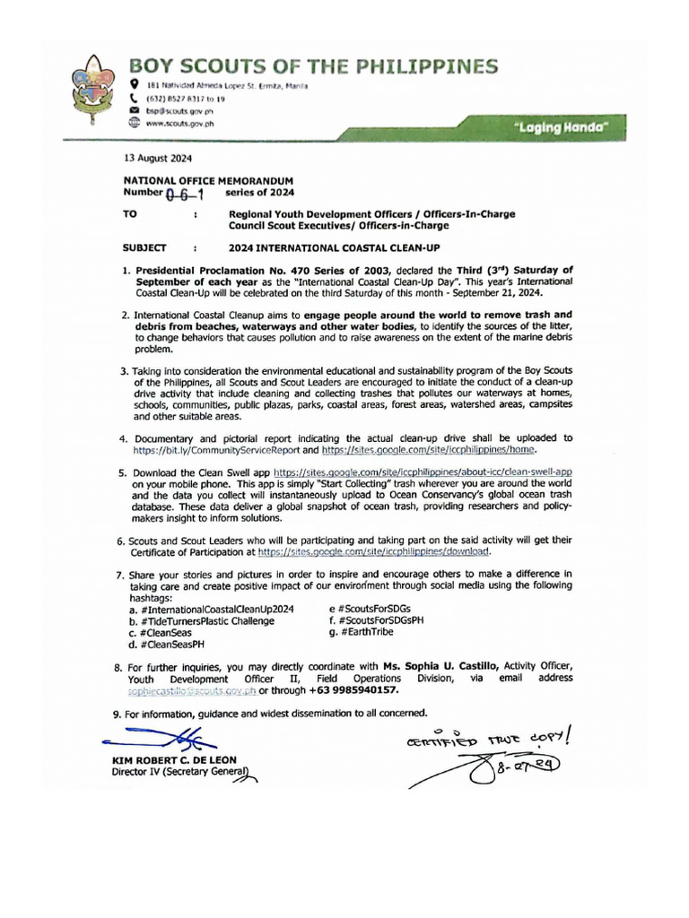 Coastal Clean-Up Memorandum | PDF