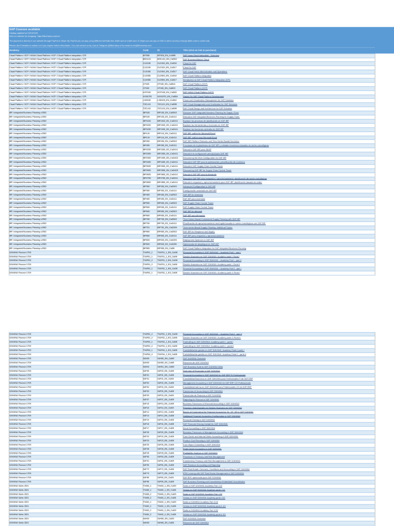 Comprehensive SAP Courses Catalog - Updated March 2025 | PDF | Sap Se