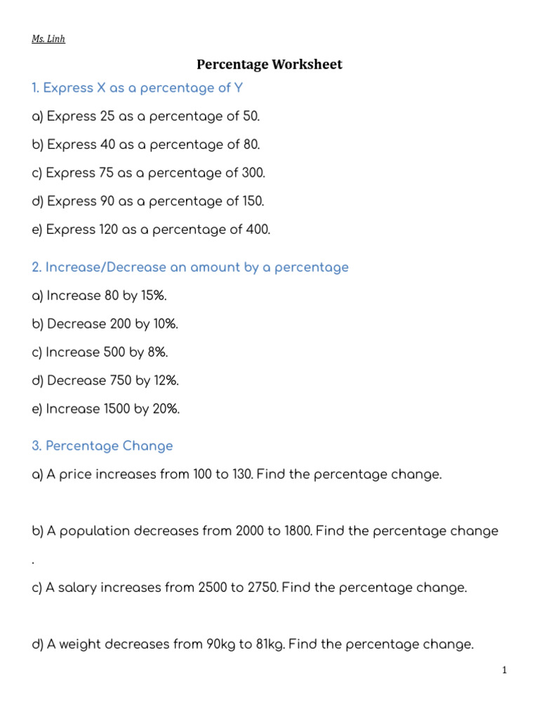 Percentage Igcse Worksheets | PDF | Percentage | Prices