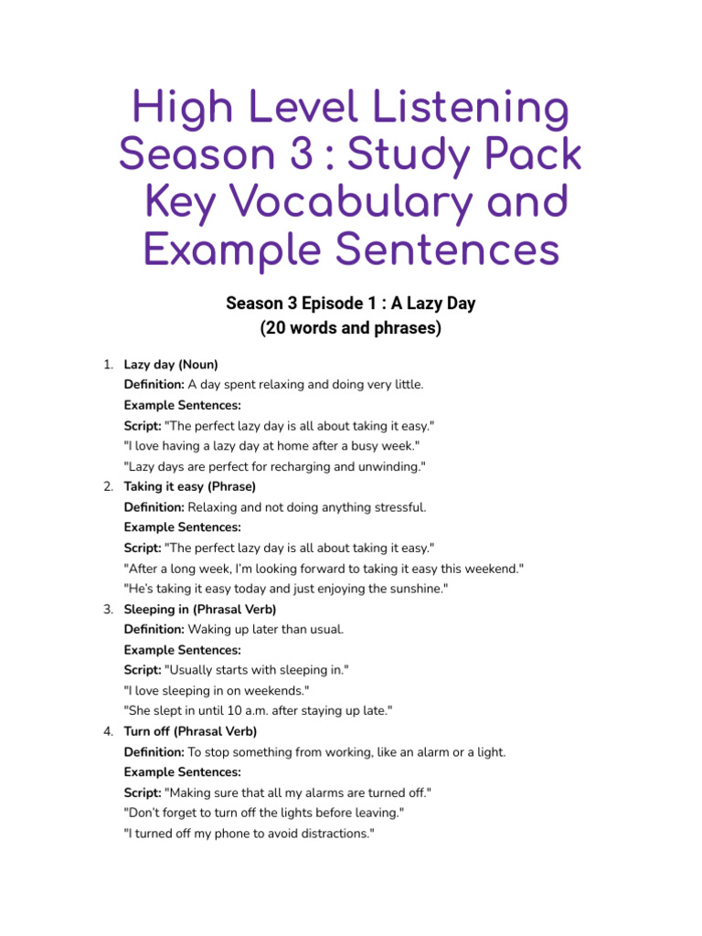 Vocabulary for Relaxation and Self-Care | PDF | Sentence (Linguistics ...