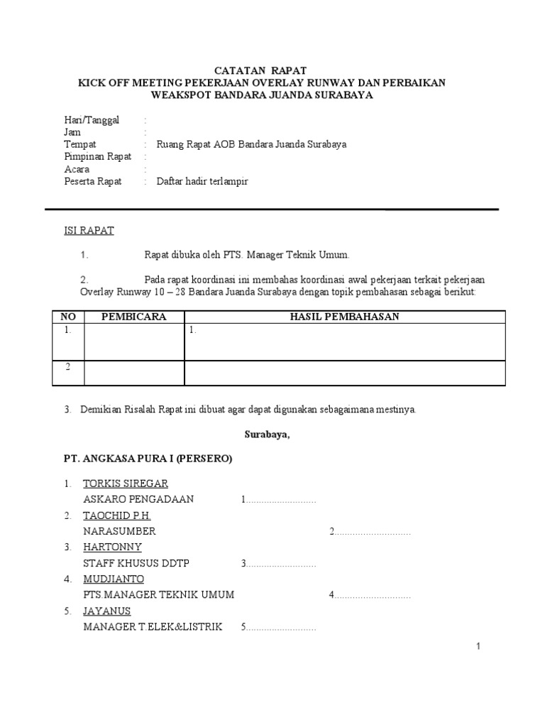 Form Risalah Rapat | PDF