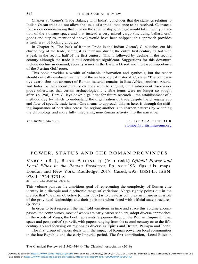 Resenha POWER, STATUS AND THE ROMAN PROVI NCES | PDF | Roman Empire | Epigraphy