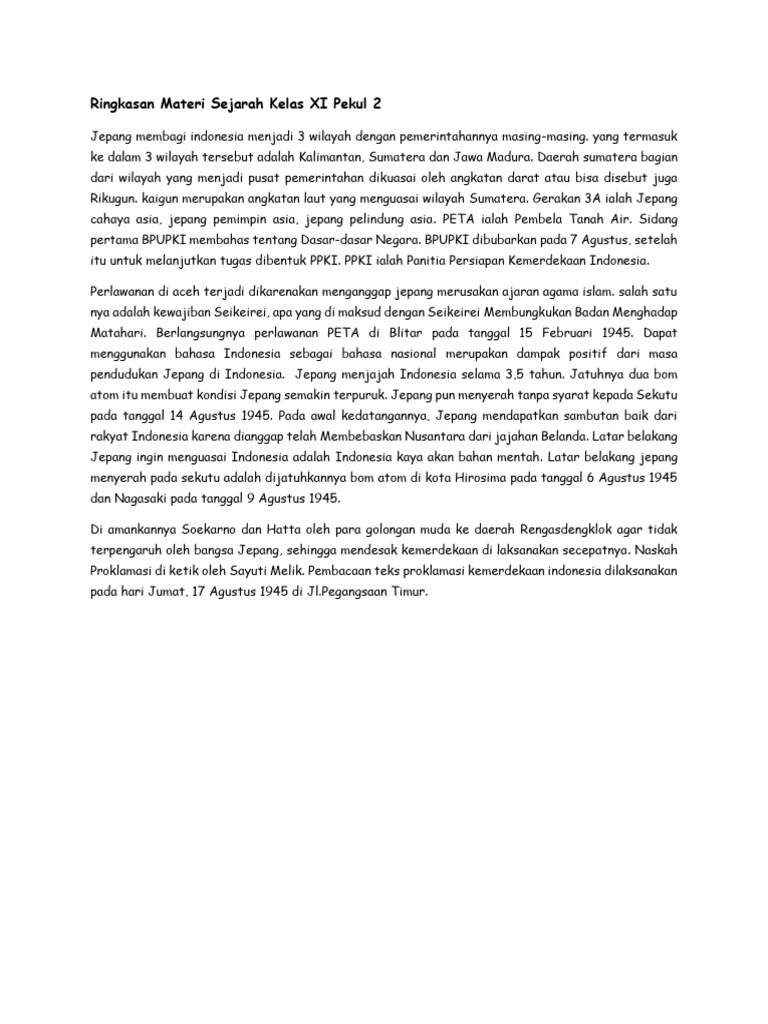 Ringkasan Materi Sejarah Kelas XI | PDF