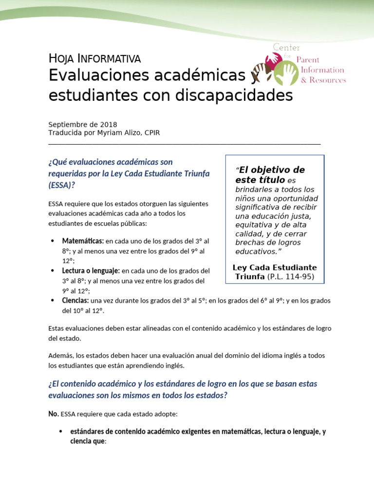 essa-academic-assessment-spanish | PDF | Invalidez | Aprendizaje