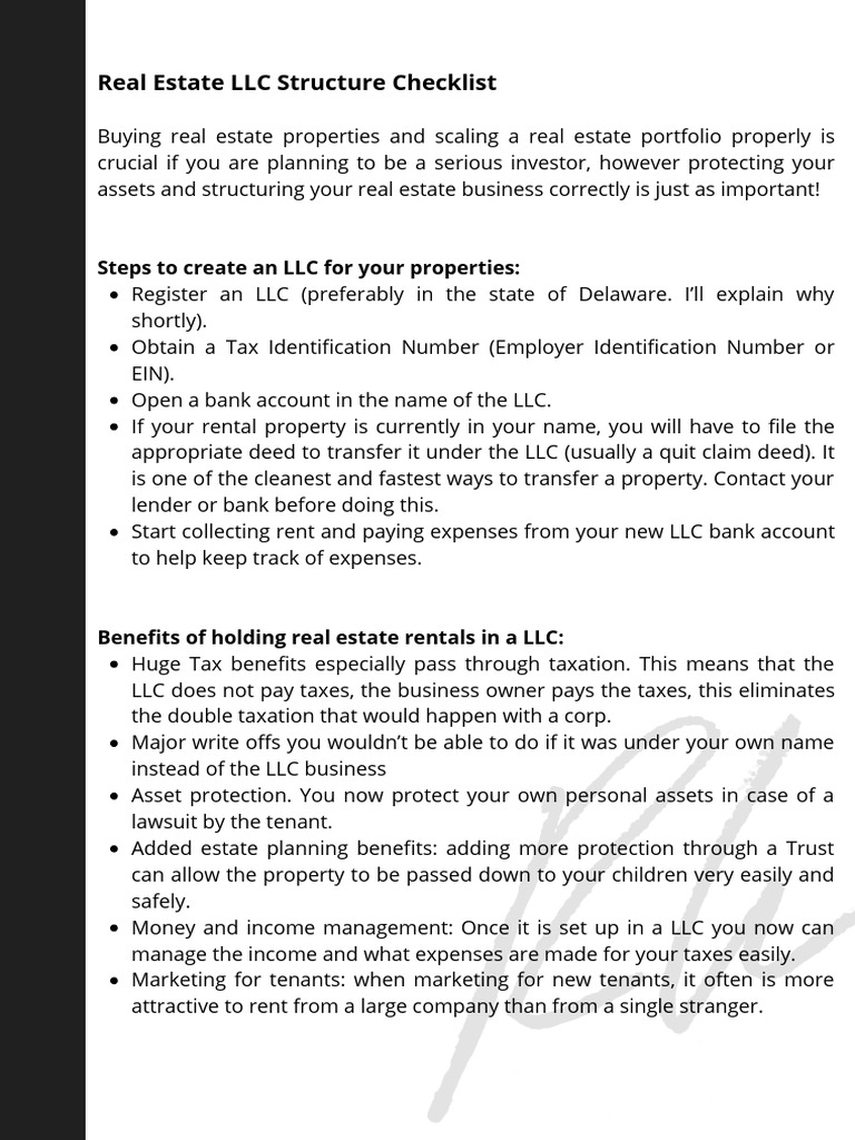 Real Estate LLC Formation Guide | PDF | Limited Liability Company | Taxes