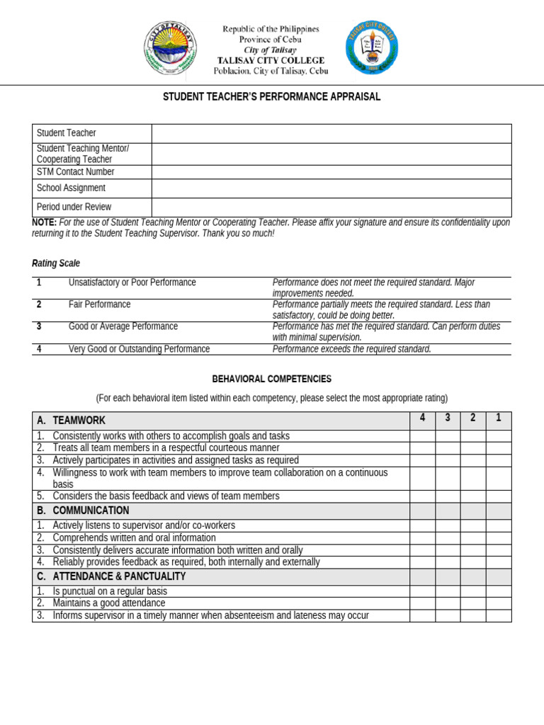 Student Teacher's Evaluation | PDF | Performance Appraisal | Business