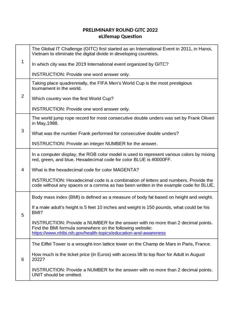 GITC 2022 Preliminary Round Questions | PDF | Rgb Color Model