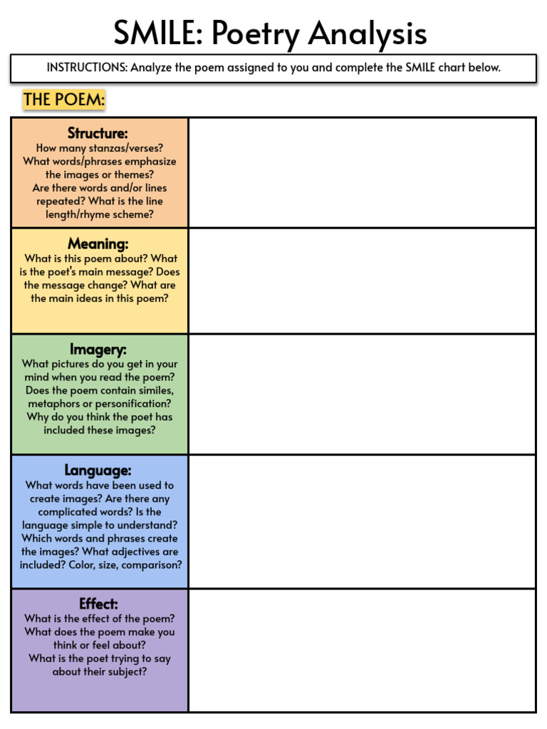 SMILE Poetry Analysis Worksheet | PDF | Poetry | Rhyme