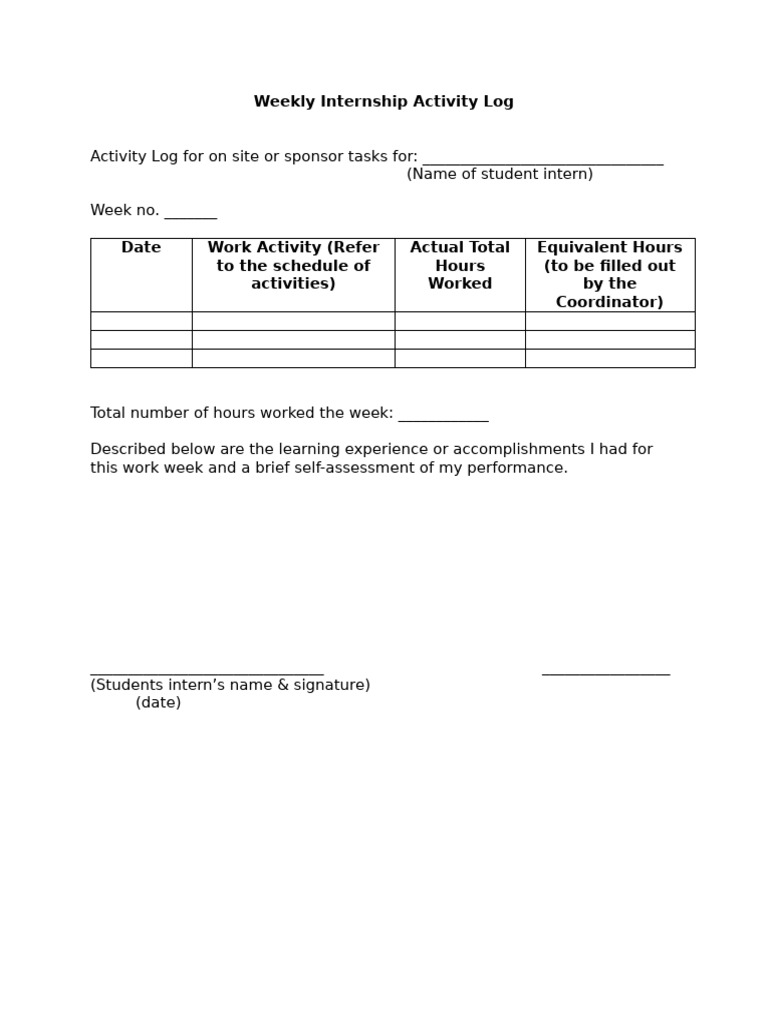 Weekly Internship Activity Log 1 | PDF