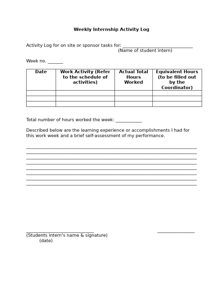 Weekly Internship Activity Log | PDF