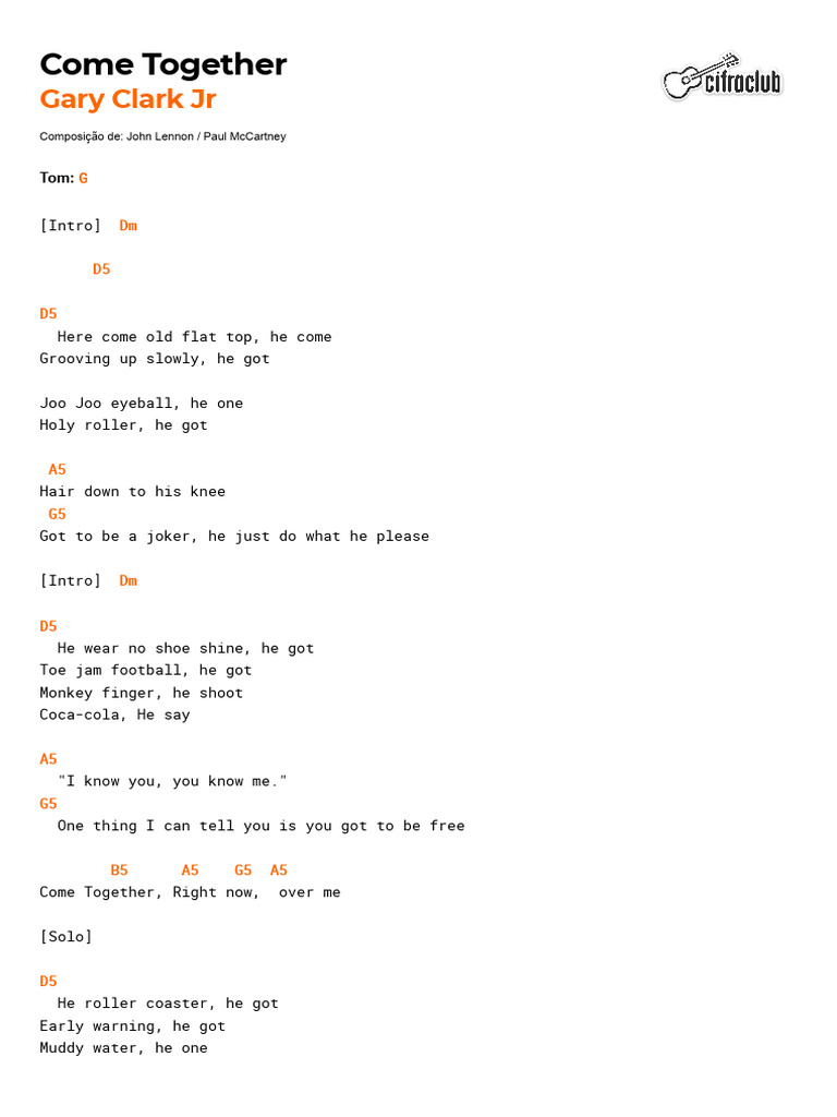 Come Together - Gary Clark JR | PDF