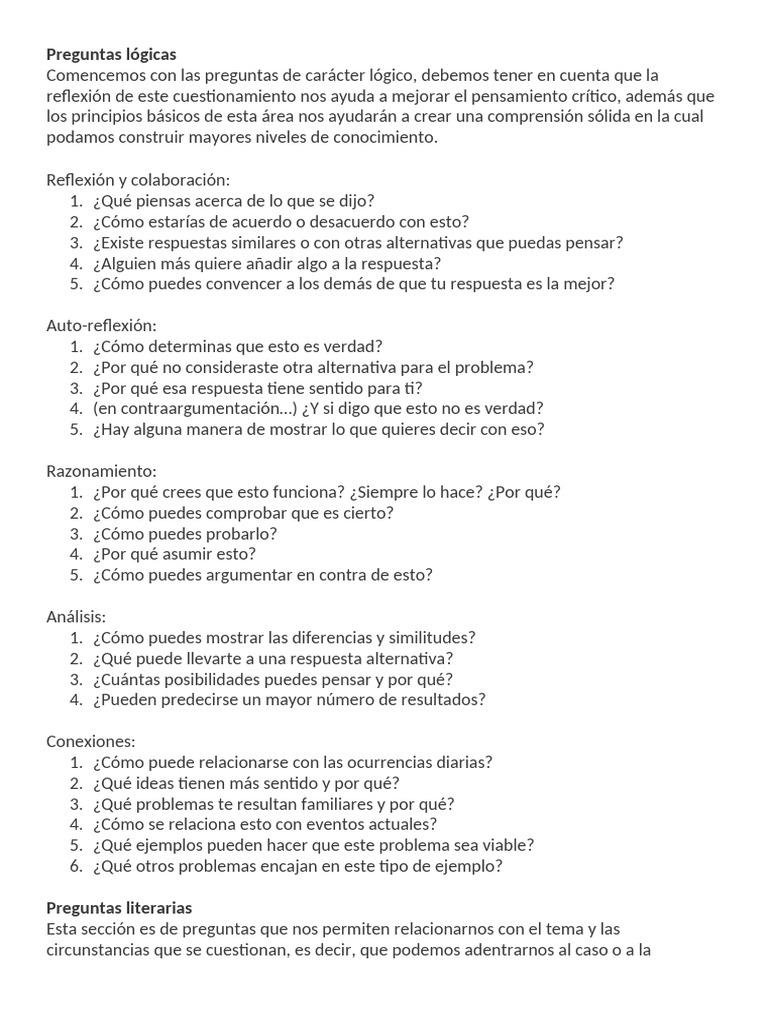 Guia de Preguntas de Reflexion | PDF | Pensamiento | Verdad