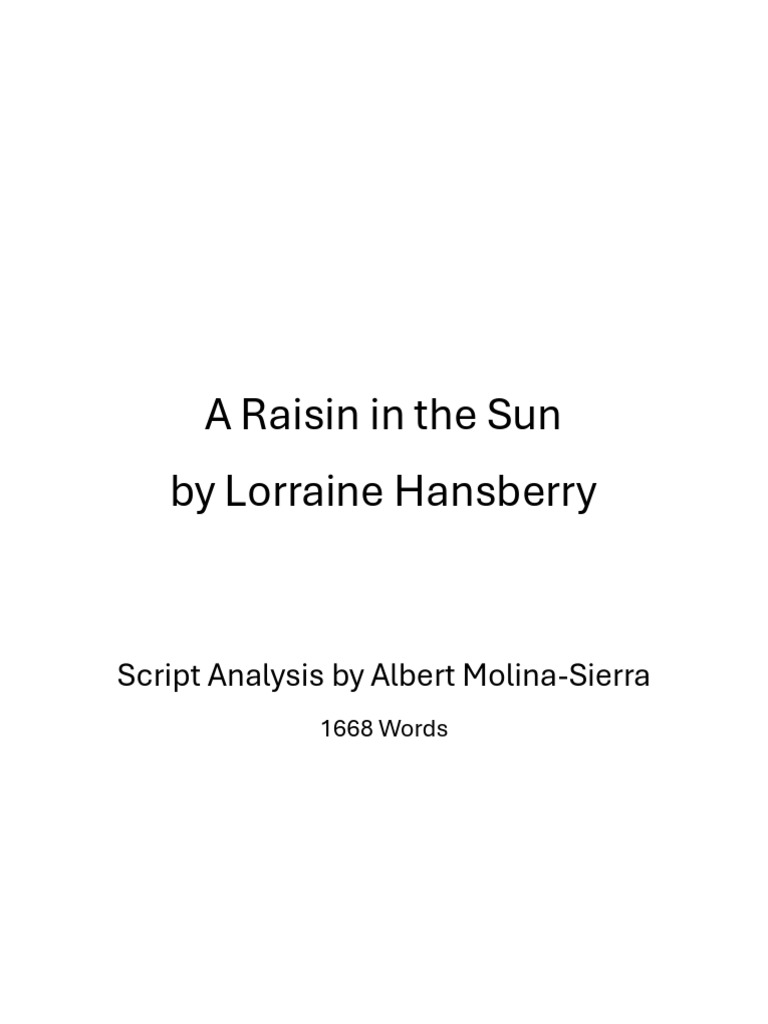 A Raisin in The Sun Script Analysis | PDF