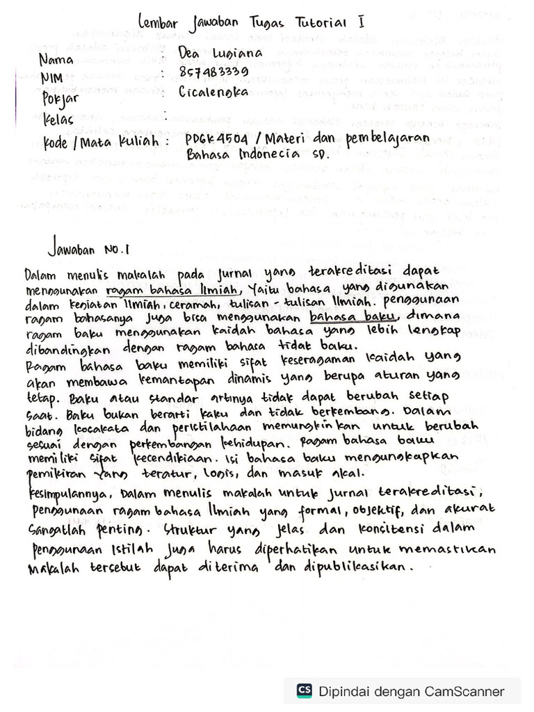 TT1_DEA LUGIANA_857483339_PDGK4504_MATERI DAN PEMBELAJARAN BAHASA INDONESIA SD | PDF