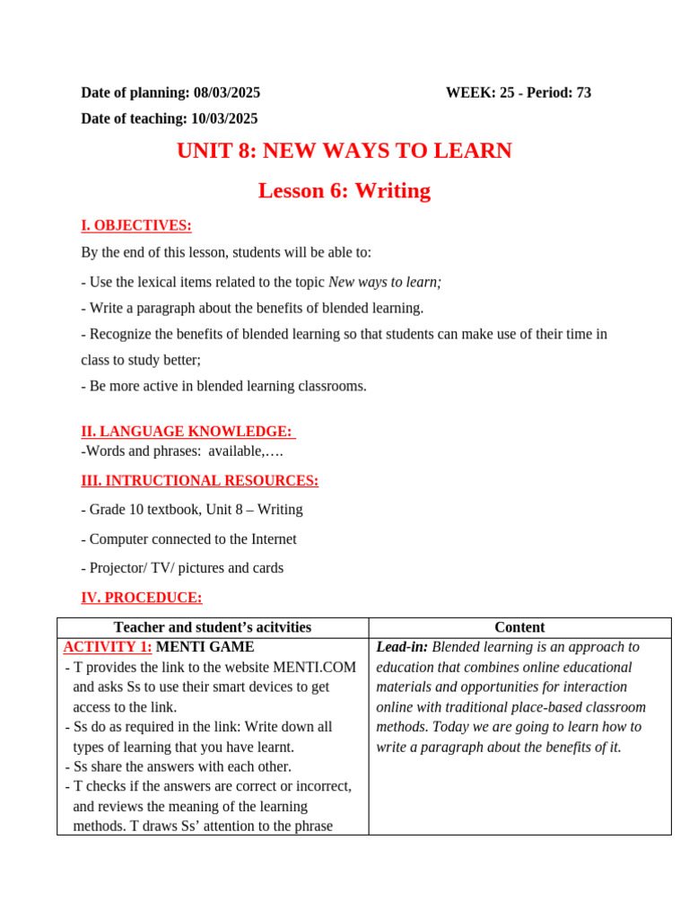 p73_u8_WRITING_G10 | PDF | Learning | Behavior Modification