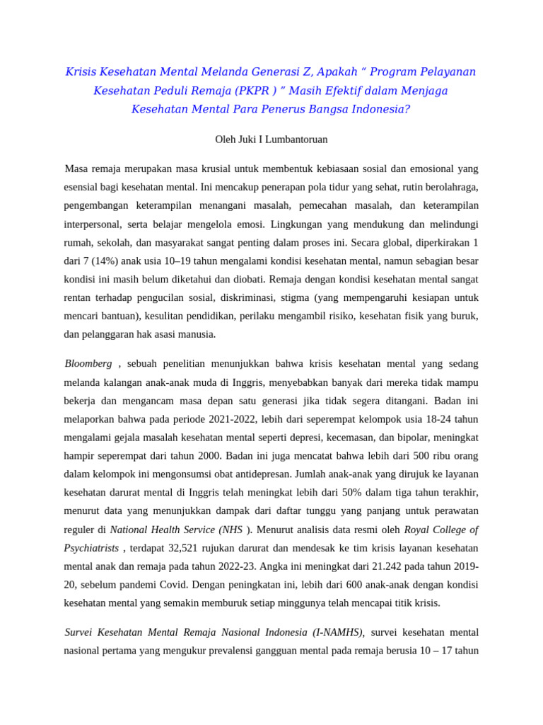 Krisis Kesehatan Mental Melanda Generasi Z, Apakah " Program Pelayanan ...