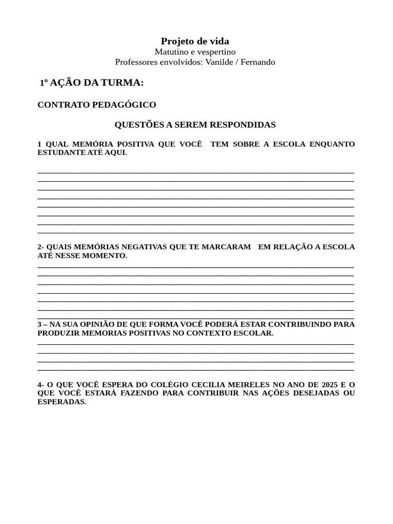 1 Aula de Projeto de Vida Vanilde e Fernando 2025. | PDF