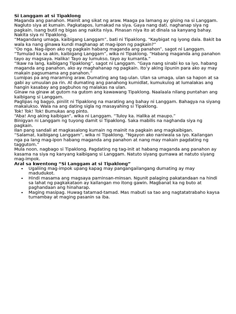 Si Langgam at si Tipaklong | PDF