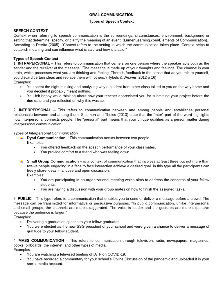 Types of Speech Context | PDF | Communication | Interpersonal Communication