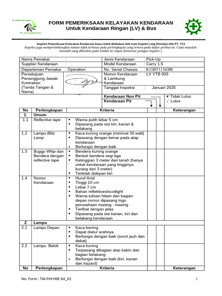Form Commisioning Unit Ke TIA LV & BIS | PDF