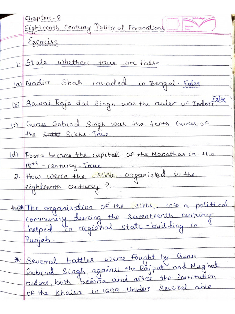 Class 7 CH 9 Exercise (History) | PDF