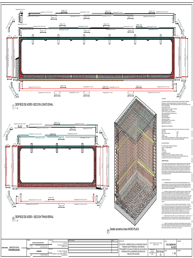 Tanque y Sedimentador Cad Plano EST 03 Despiese de Aceros en Alzados Isometrico y Notas Layout1 ...