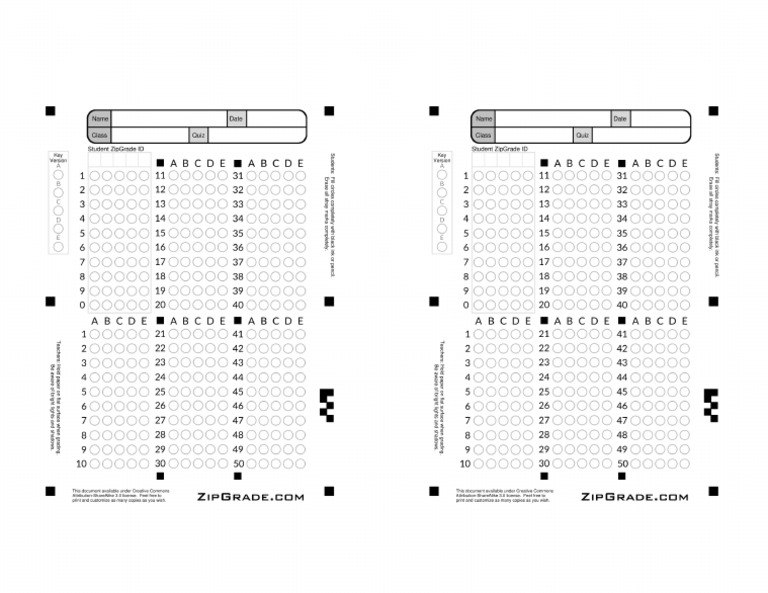 Zip Grade 50 Questionv 2 | PDF