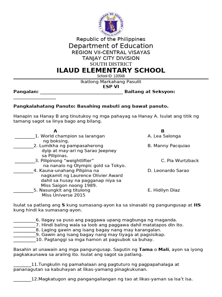 Grade 6 3rd Quarter Periodic Test | PDF