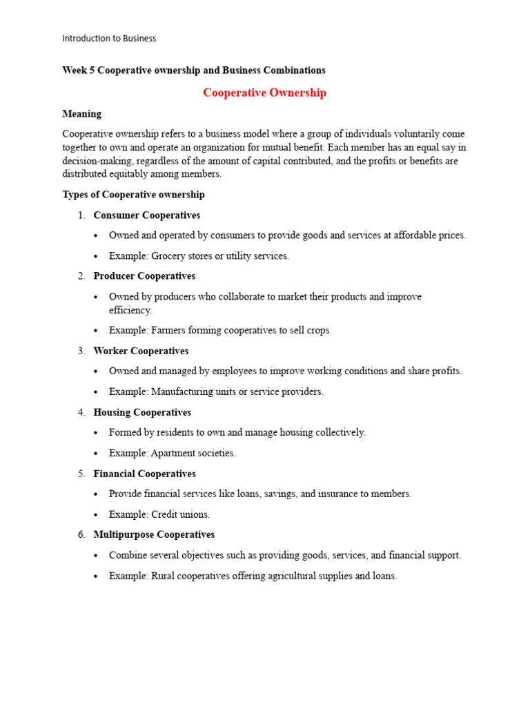 5th Week Introdution To Business Notes | PDF | Cooperative | Profit ...
