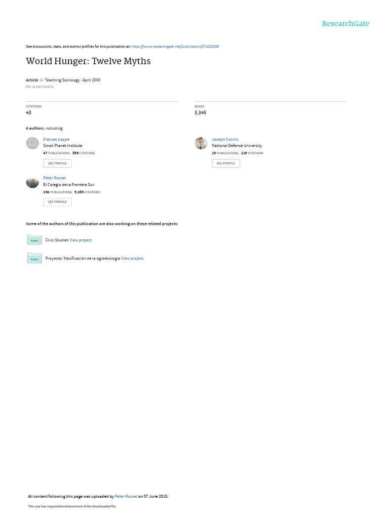 World Hunger Twelve Myths | PDF | Hunger