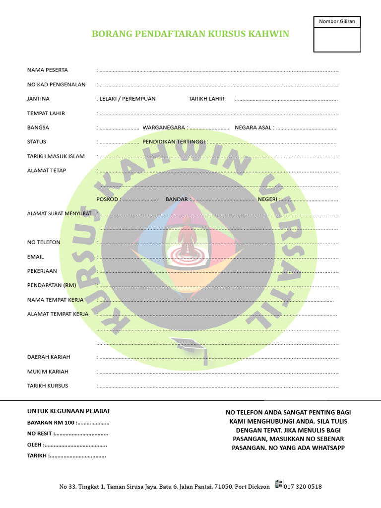Borang Pendaftaran Kursus Kahwin | PDF