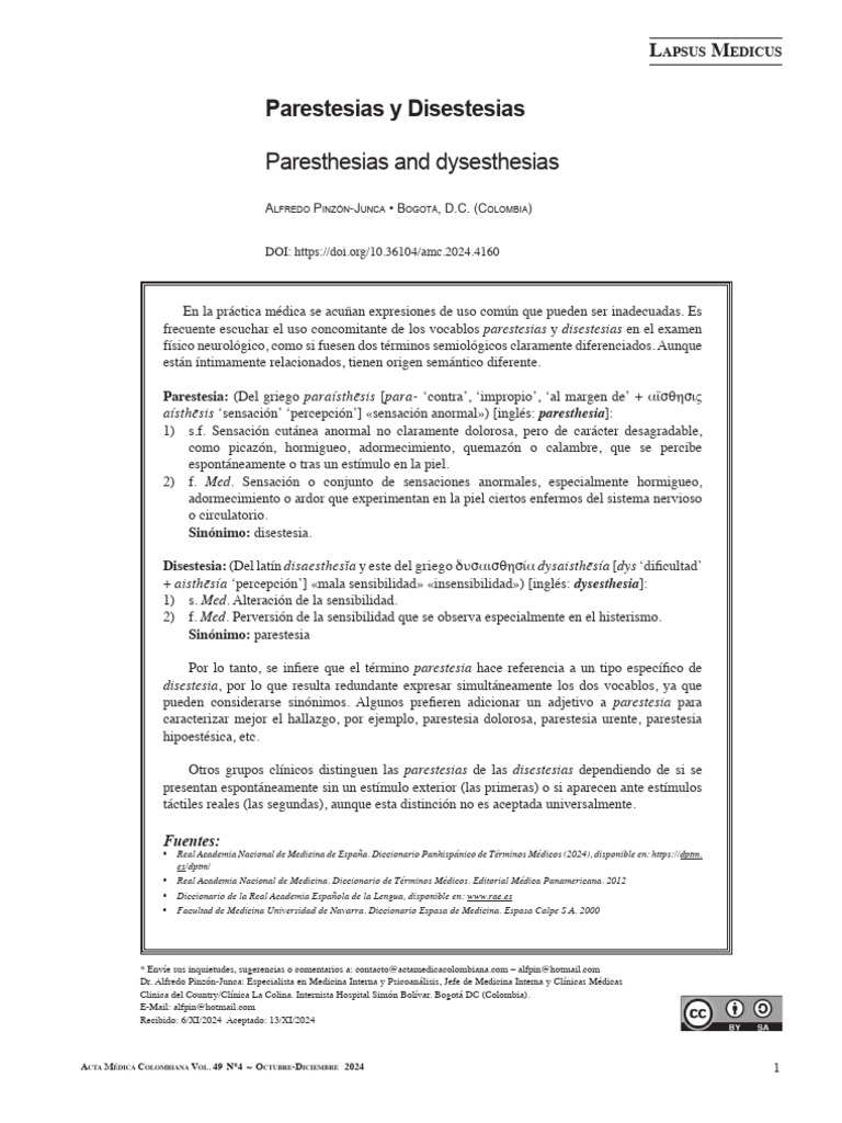 Tratamiento de Disestesia y Parestesia | PDF | Parestesia | Medicina