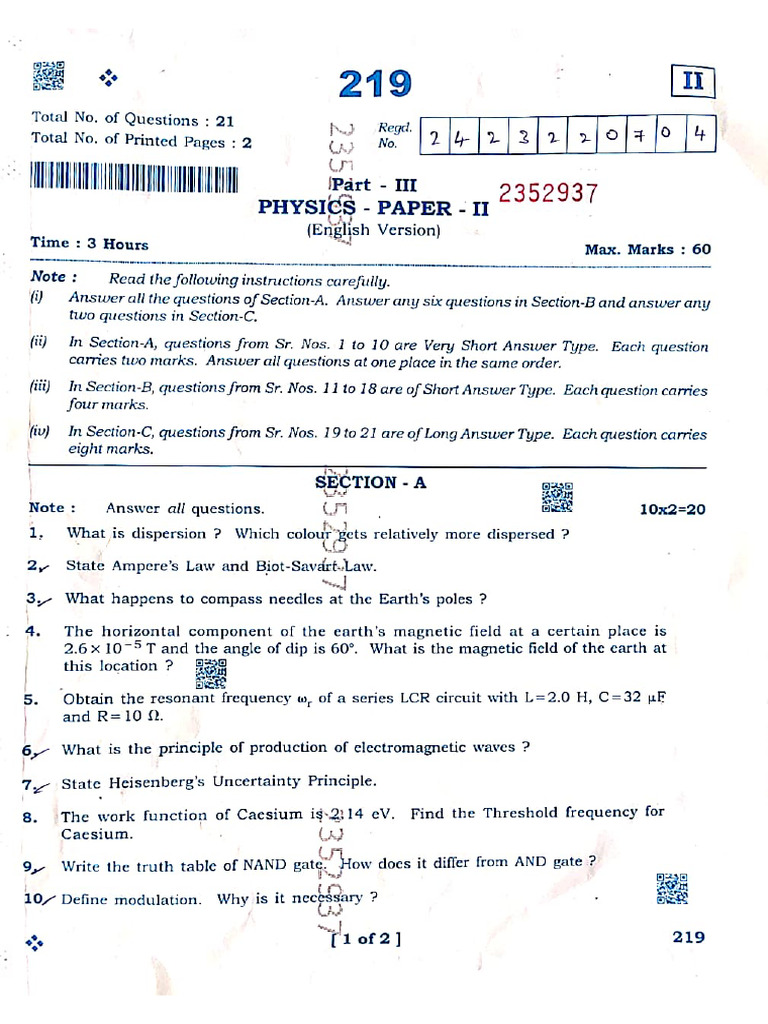 March2024. Phy 2 Year | PDF