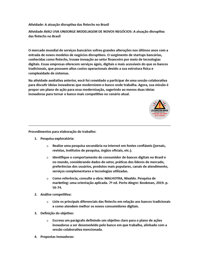 Modelagem de Novos Negócios 2025 AVA2 UVA UNIJORGE | PDF | Economias