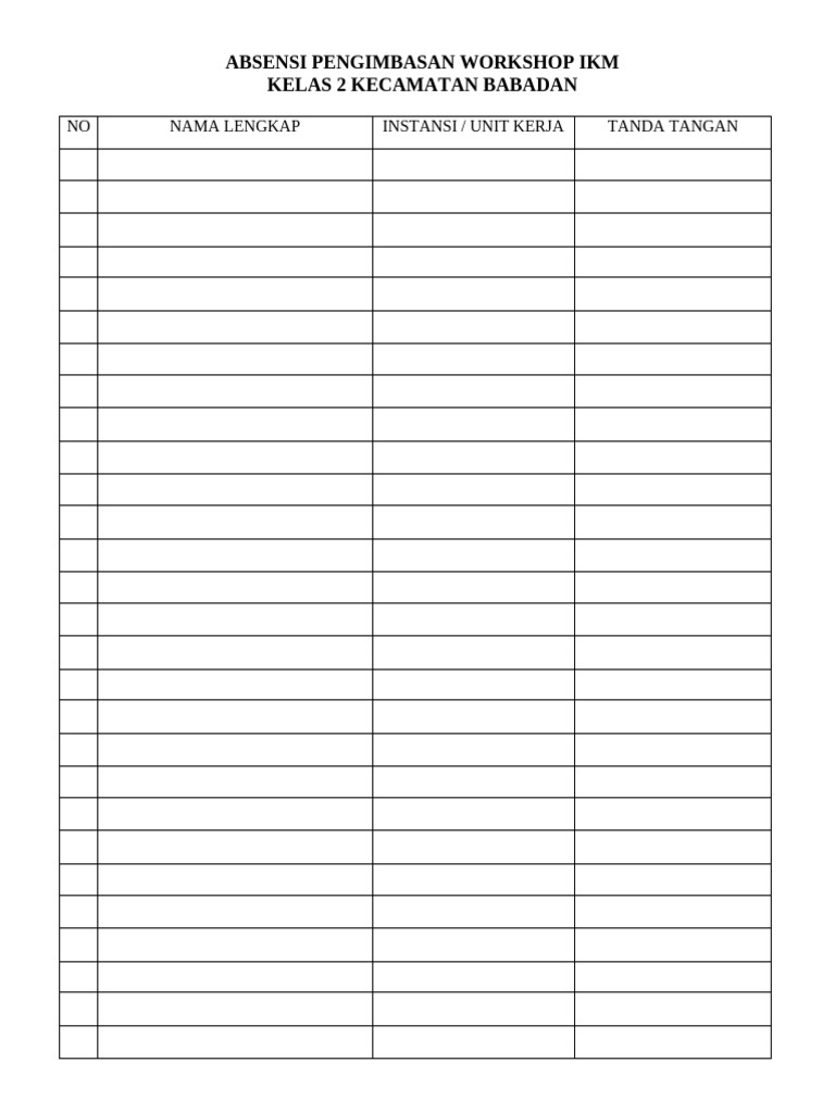 Absensi Pengimbasan Workshop Ikm | PDF
