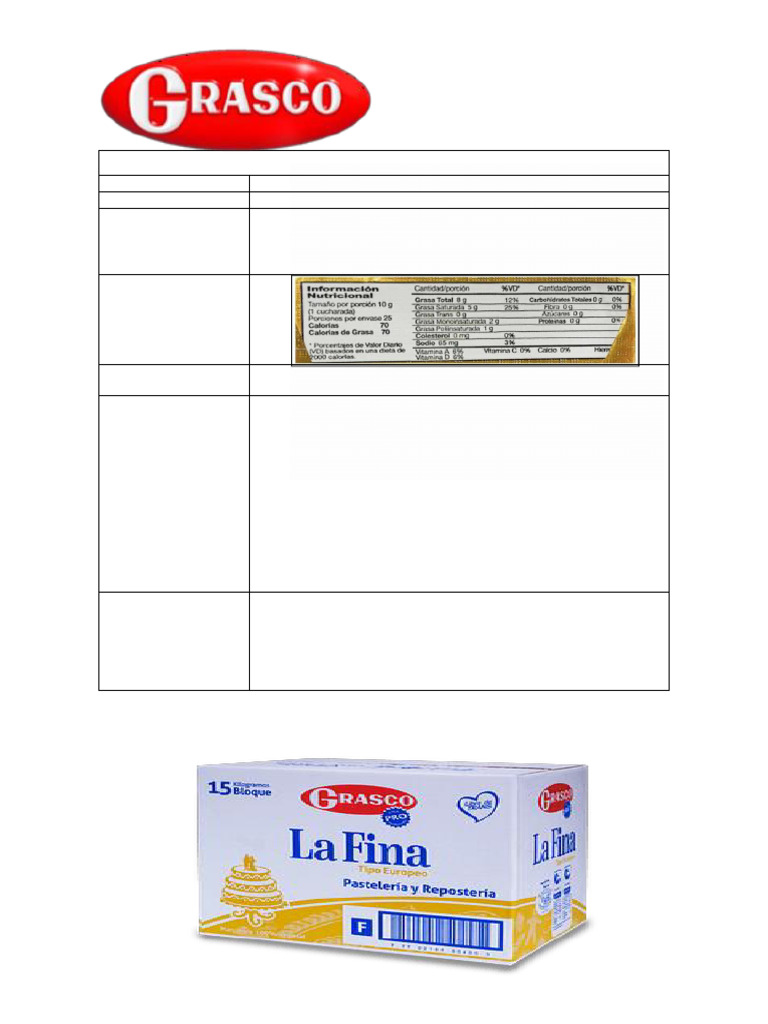 Margarina para Hojaldre La Fina | PDF