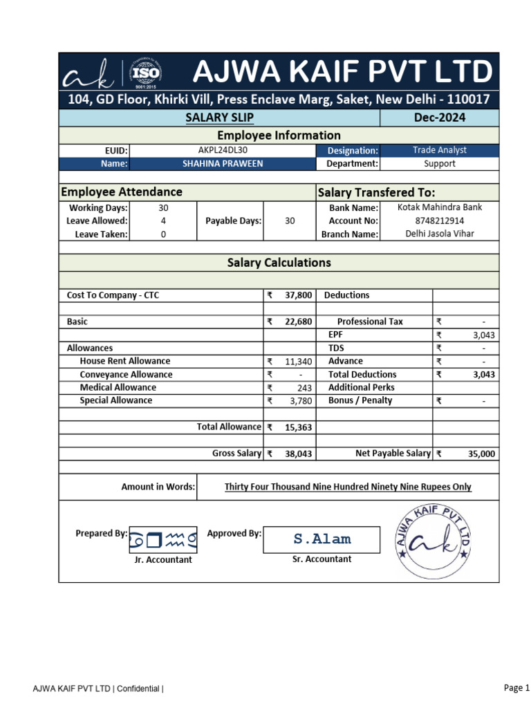 Salary Slip Format for Employees | PDF | Taxes | Payments