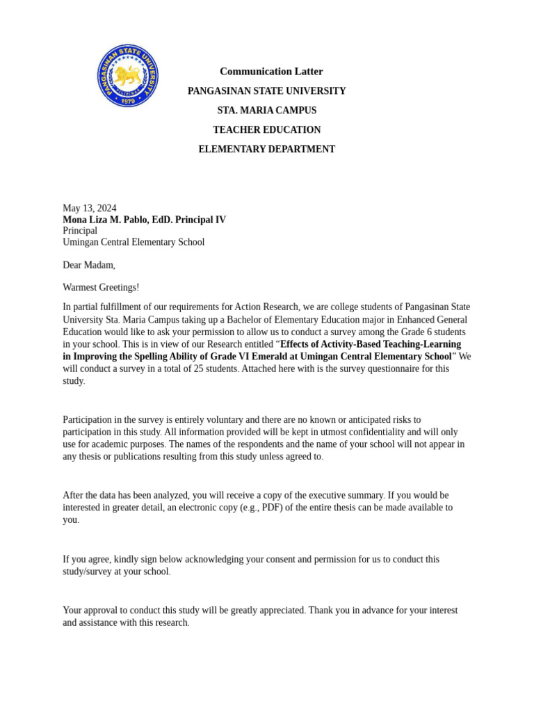 Request for Survey Permission on Spelling | PDF