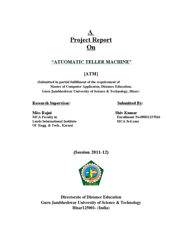 Atm (Shiv Kumar) | PDF | Object Oriented Programming | Feasibility Study