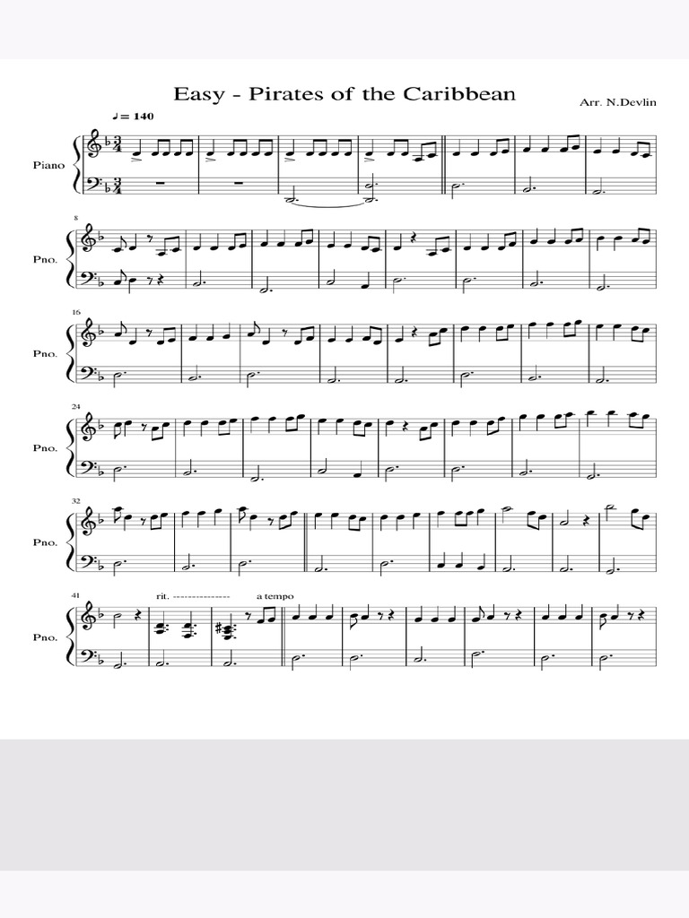 Pirates of The Caribbean - Easy Piano Sheet Music For Piano (Piano Duo ...