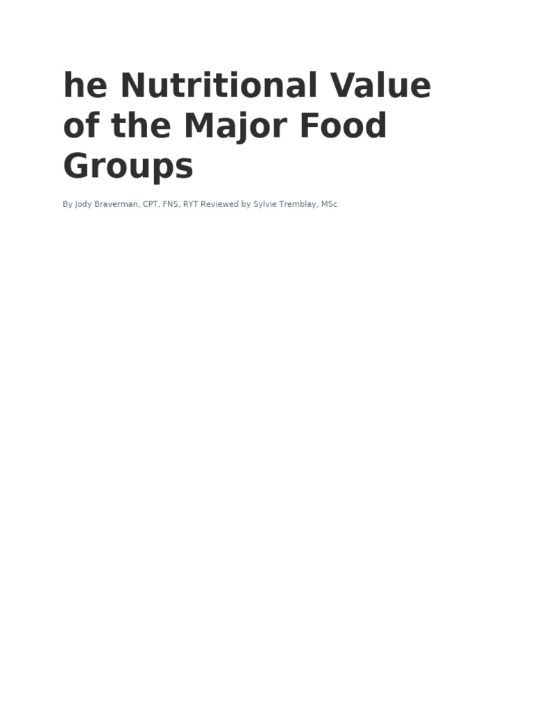 Nutritional Value of Food Groups Explained | PDF | Whole Grain ...
