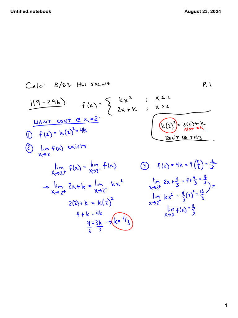 AP Calc - HW Solutions - 8.23.24 p1 | PDF