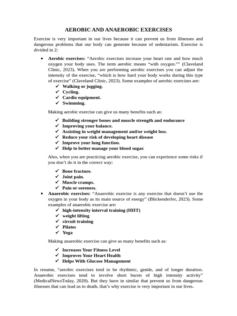 Aerobic and Anaerobic Exercises | PDF | Aerobic Exercise | High ...