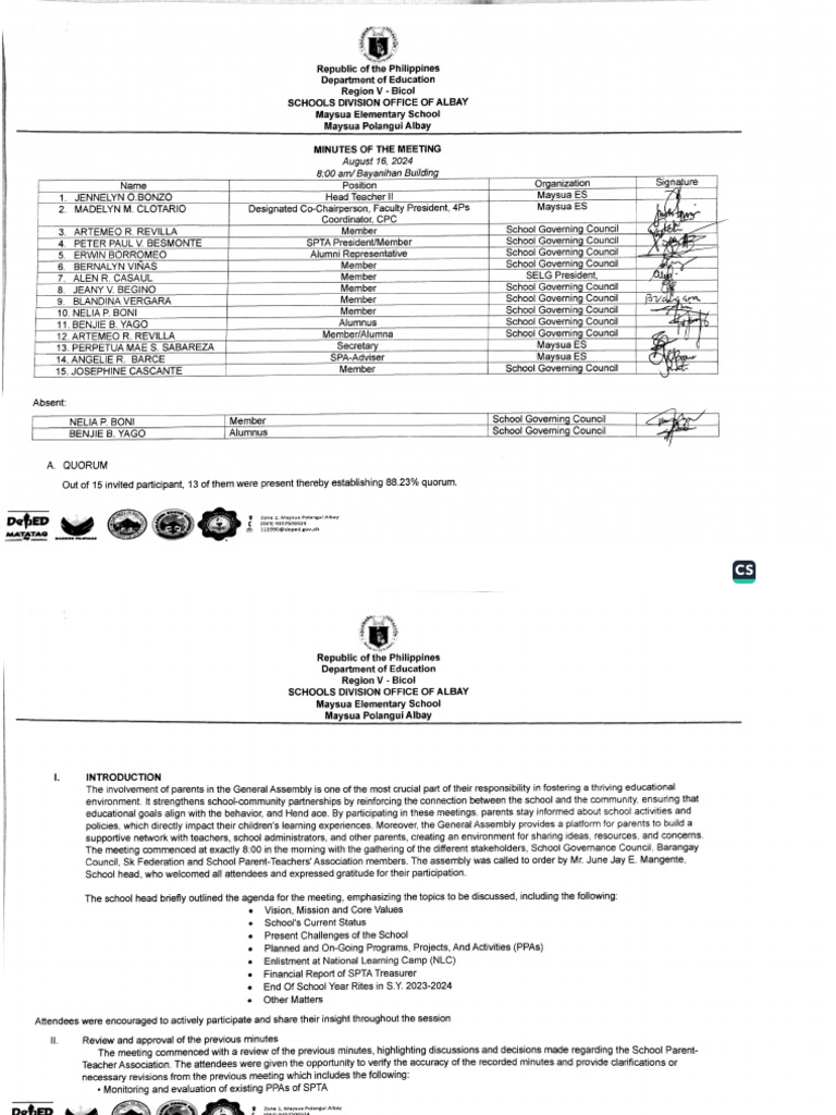 Minutes of The Meeting (Gpta 1st Quarter) | PDF