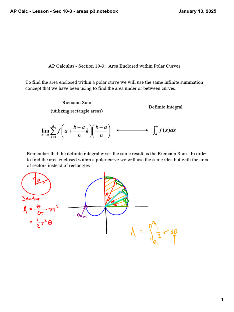AP Calc Notes - Sec 10.3 Area p3 | PDF | Area | Integral