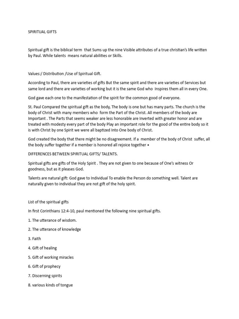 22211_Gss Ss1 Lesson Note on Spiritual Gifts | PDF | Spiritual Gift ...