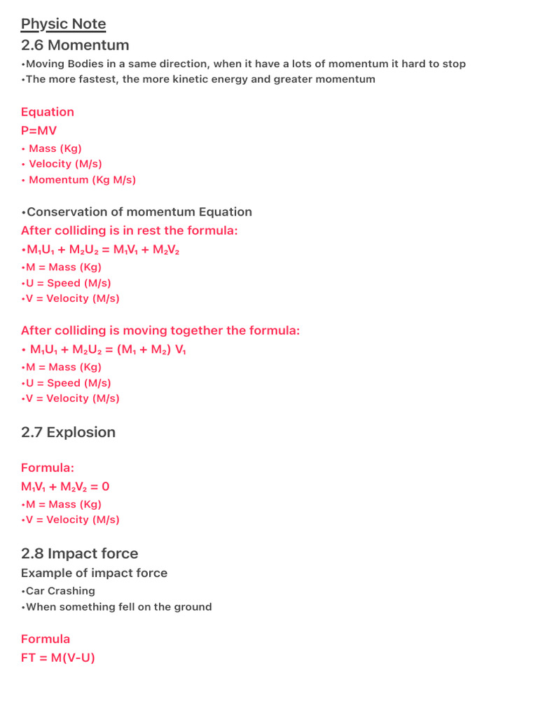 Physic Note | PDF | Momentum | Center Of Mass