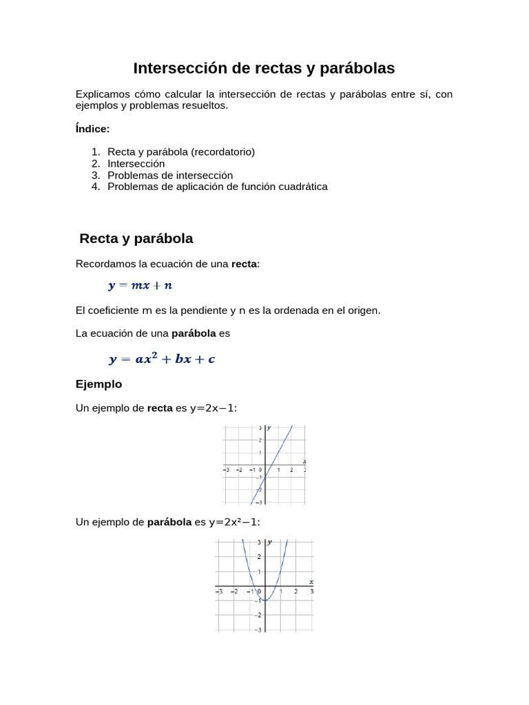 Interseccion de Recta Con Parabolas | PDF | Ecuaciones | Línea (geometría)